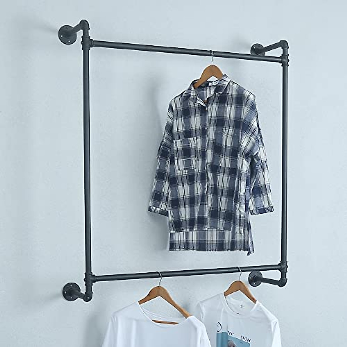 TANGGU Industrial Pipe Clothing Rack Wall Mounted,Retail Display Rack Cloths Rack,Metal Clothes Racks for Hanging Clothes,Iron Clothing Rod(31.5in,Black)