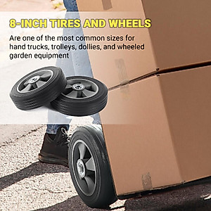 AR-PRO (2-Pack) 8" x 2" Flat Free Solid Rubber Tire and Wheel, 3/4" & 5/8" & 1/2" Axles Bore Hole with 2" Offset Hub, Compatible with 8 Inche Wheel for Dolly Trolley Hand Trucks Garden Wagon Cart