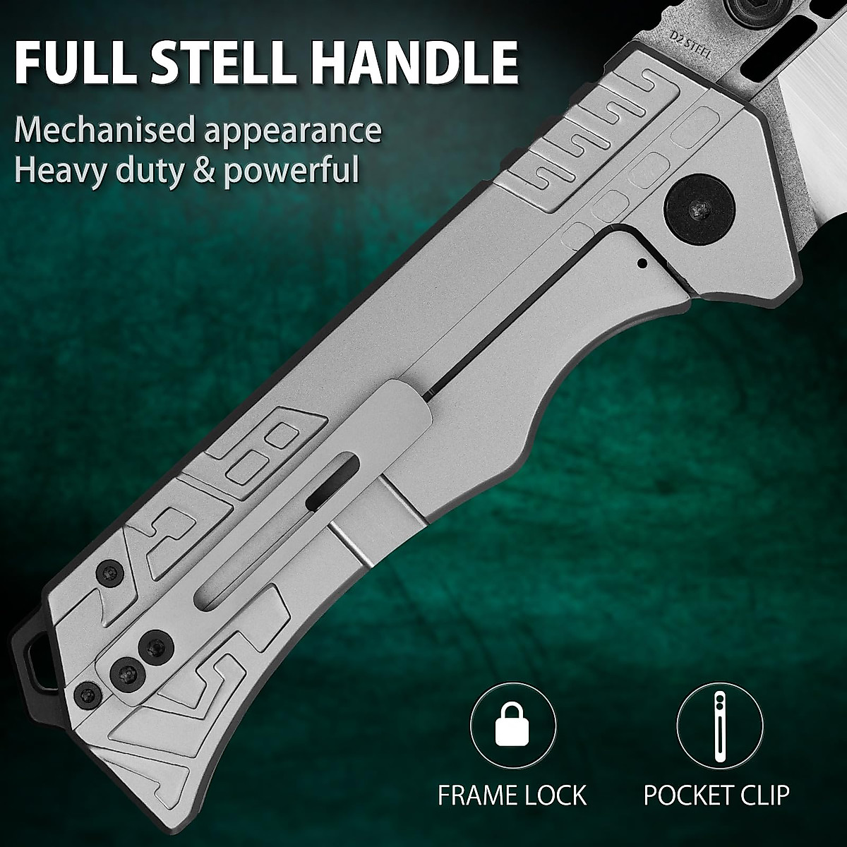 VALHALLA LORD Pocket Knife for Men, 3.6'' D2 Steel Large Folding Knife with Clip, 420 Steel Handle Cool Knives, Pocket Knives & Folding Knives, Gift for men women Collection