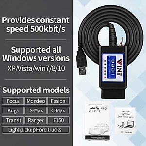 OBD2 Adapter FORSCans VINT-TT55502 ELMconfig ELM327 modified VINTscan for all Windows compatible with Ford Cars F150 F250 and Light Pickup Truck Scan Tool, Code Reader MS-CAN HS-CAN Switch BLACK