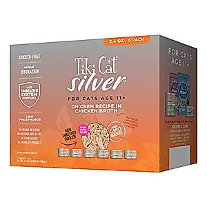 Tiki Cat Silver Wet Cat Food for Seniors, Chicken, 2.4 oz. Cans (6 Count)