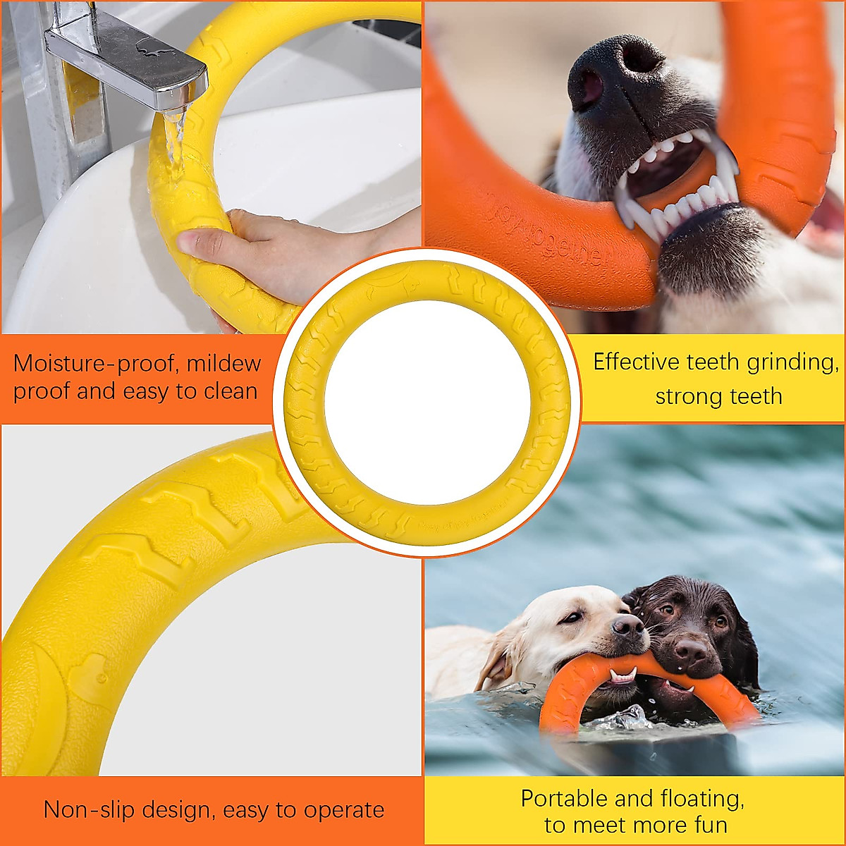 Leitee 2 Pack Dog Ring Toys Indestructible Dog Toys Dog Chewing Ring Toy Flying Discs Floating Dog Training Tools Pet Fetch Toy for Small Medium Large Dogs Throwing, Catching, Flying