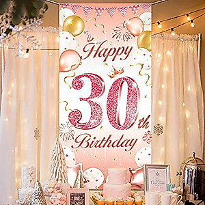 DPKOW Rose Gold 30th Birthday Party Decoration for Woman, Rose Gold 30th Birthday Banner for Backdrop Door Decoration,30th Birthday Background Banner for Garden Wall Decoration, 185 x 90cm Fabric