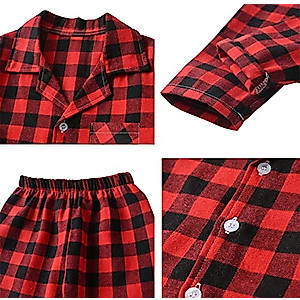 Schbbbta Kids Button Down Sleepwear Pjs Boys & Girls 2 Piece Plaid Pajama Set, Red Black, 4-5T = Tag 120