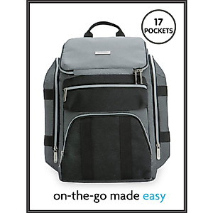 Baby Brezza Ultimate Changing Station Baby Diaper Bag Backpack - Extra Large Capacity Design with 17 Pockets, Perfect for 1 Baby or Twins, Grey