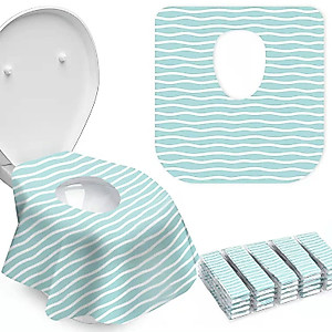 18FTRabbit 25 Packs Disposable Toilet Seat Covers - Full Cover Individually Wrapped Portable Potty Covers for Travel, Adult, The Pregnant, Kids and Toddler Potty Training (Wave)