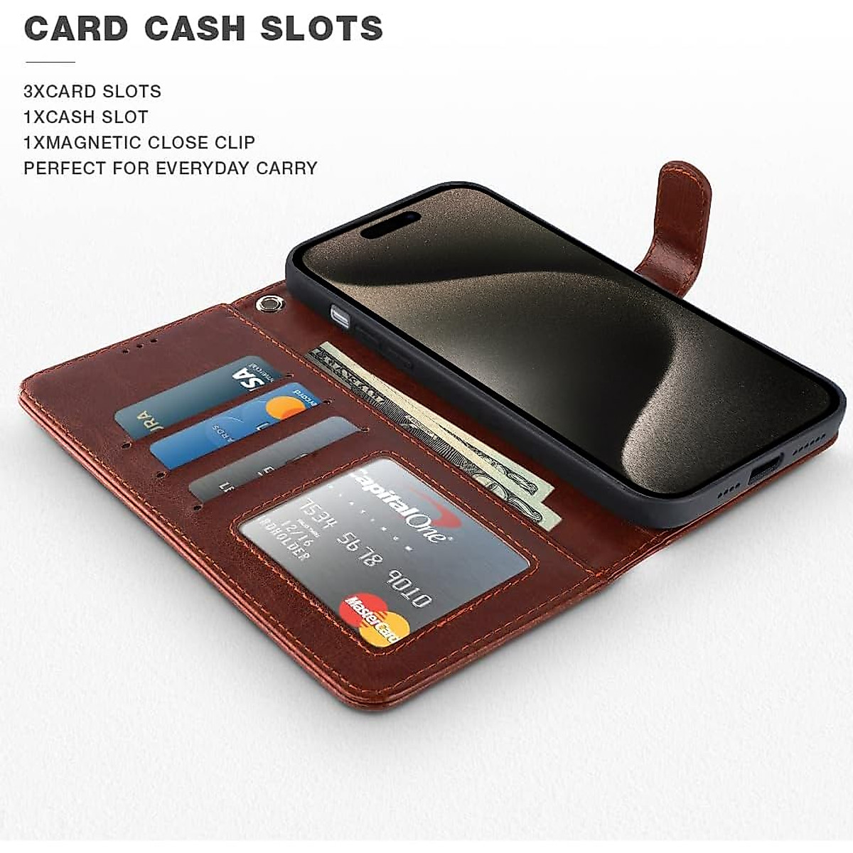 Shields Up for iPhone 15 Pro Max Wallet Case, Detachable Magnetic Case Wallet with Card Holder & Wrist Strap, [Vegan Leather] Protective Folio Cover for iPhone 15 Pro Max 6.7 inch - Brown