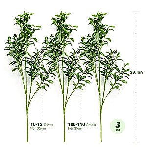 Zen Lyfe 39" Tall Faux Olive Branches 3 Pcs (Total 18 Branches) for Vases Olive Branches with Olives Greenery Stems Plants Home Decor Indoor Outdoor Wedding Decoration