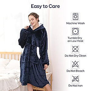 Pawque Blanket Hoodie, Oversized Wearable Blanket for Adults Women & Men, Cozy Warm Sherpa Sweatshirt with Sleeves and Giant Pocket, Super Soft Blanket Hoodie, One Big Size Fits All, Navy Blue
