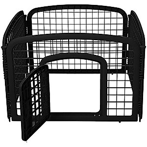 Amazon Basics 4-Panel Plastic Pet Pen Fence Enclosure With Gate - 35 x 35 x 24 Inches, Black