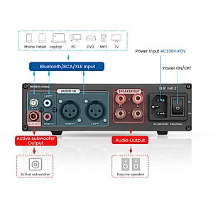 AIYIMA A300 NE5532*4+QCC3034+TPA3255 Bluetooth5.0 300w*2 Power Amplifier Support aptx-hd 2.0/2.1 Channel Amp with Active Subwoofer Output for Passive Speaker Home Audio