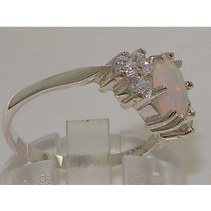 LetsBuyGold 925 Sterling Silver Cubic Zirconia and Real Genuine Opal Womens Band Ring - Size 7