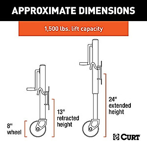 CURT 28115 Marine Boat Trailer Jack with 8-Inch Wheel, 1,500 lbs. 11 Inches Vertical Travel