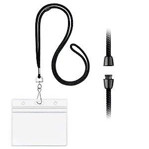 ZHEGUI Breakaway Lanyards with ID Holder Clear Plastic Horizontal Nametag Badge Holders (100 Pack, Satin Black)