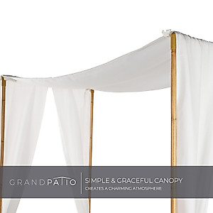 Grand patio Outdoor Loveseat with Canopy, Metal Patio Loveseat Sofa with Thick Cushion, Tropical-style Patio Furniture Featuring Imitation Bamboo Finish, White