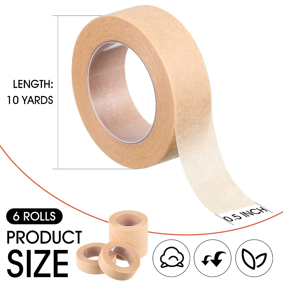 6 Rolls Flexible Skin Tape Breathable Nose Tape Self Adhesive Gauze Tape for Wound Injuries Swelling Sports, Beige (0.5 in x 10 Yd)