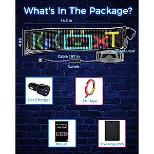 Upgraded Flexible LED Car Sign, Big Size 14.6"×3.6" Matrix Panel, Bluetooth Smart App Control, Running Text, Sign for Car, Shop, Bar, Shop, RGB Panel, Pixel Pattern, Graffiti Text Animation Display (14.6"×3.6")