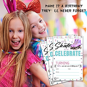 ISOVF 4" x 6" Roller Skating Birthday Party Invitation Cards With Envelopes (20 Sets) - Fill-in Style Skate Party Invites- C40