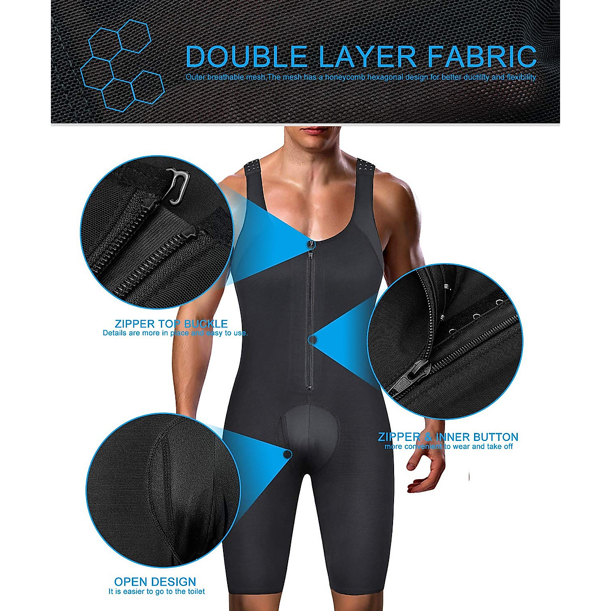 DoLoveY Men's Shapewear Bodysuit Full Body Shaper Compression Slimming Suit Breathable 3X-Large