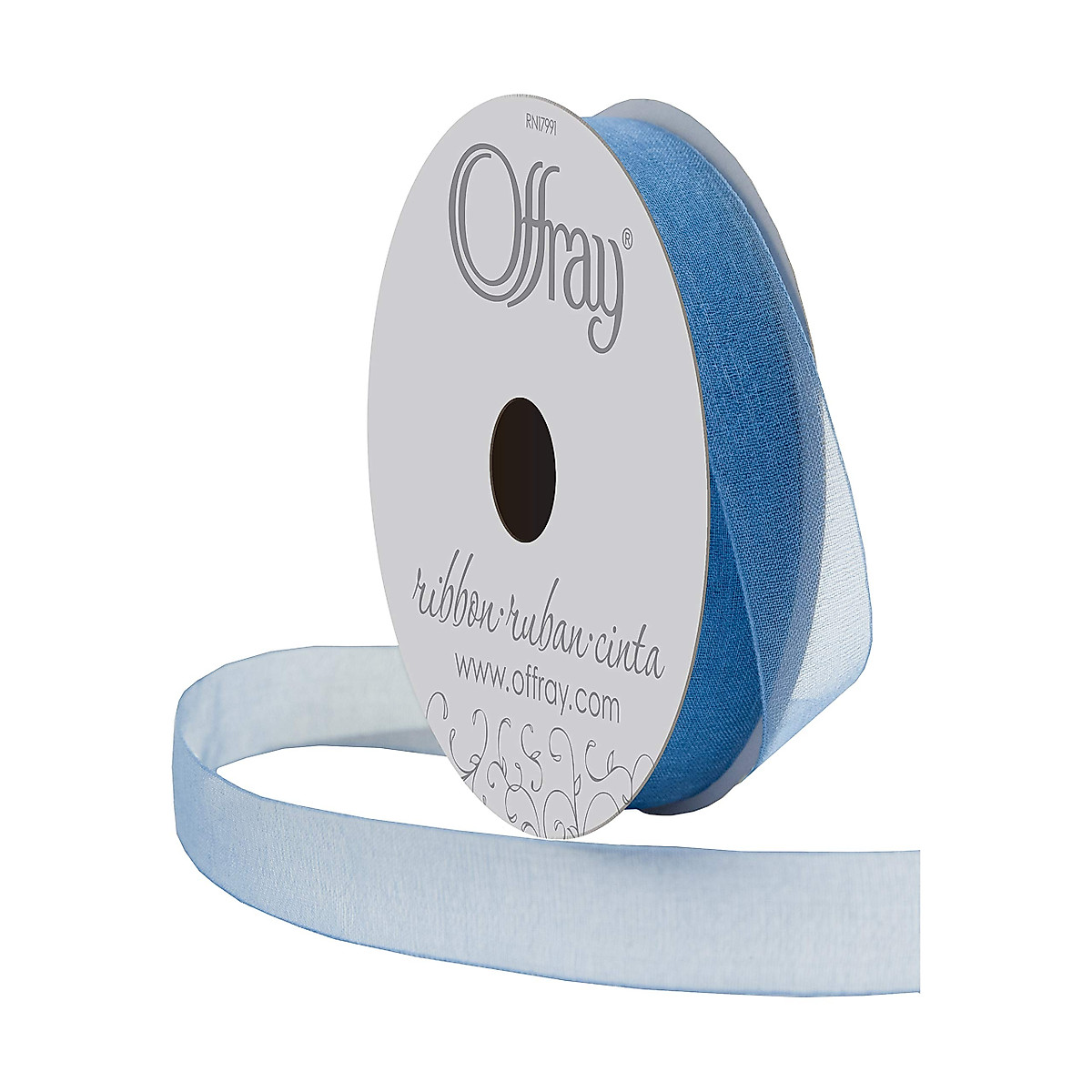 Berwick Offray 5/8" Nylon Sheer Ribbon, Dusty Blue, 25 Yards