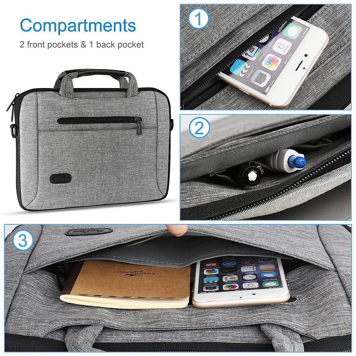 ProCase 14-15.6 Inch Laptop Bag Messenger Shoulder Bag Briefcase Sleeve Case for MacBook Pro 16" / Surface Book 3 15", 14 15 15.6 Inch Laptop Ultrabook Notebook MacBook Chromebook Computer –Grey