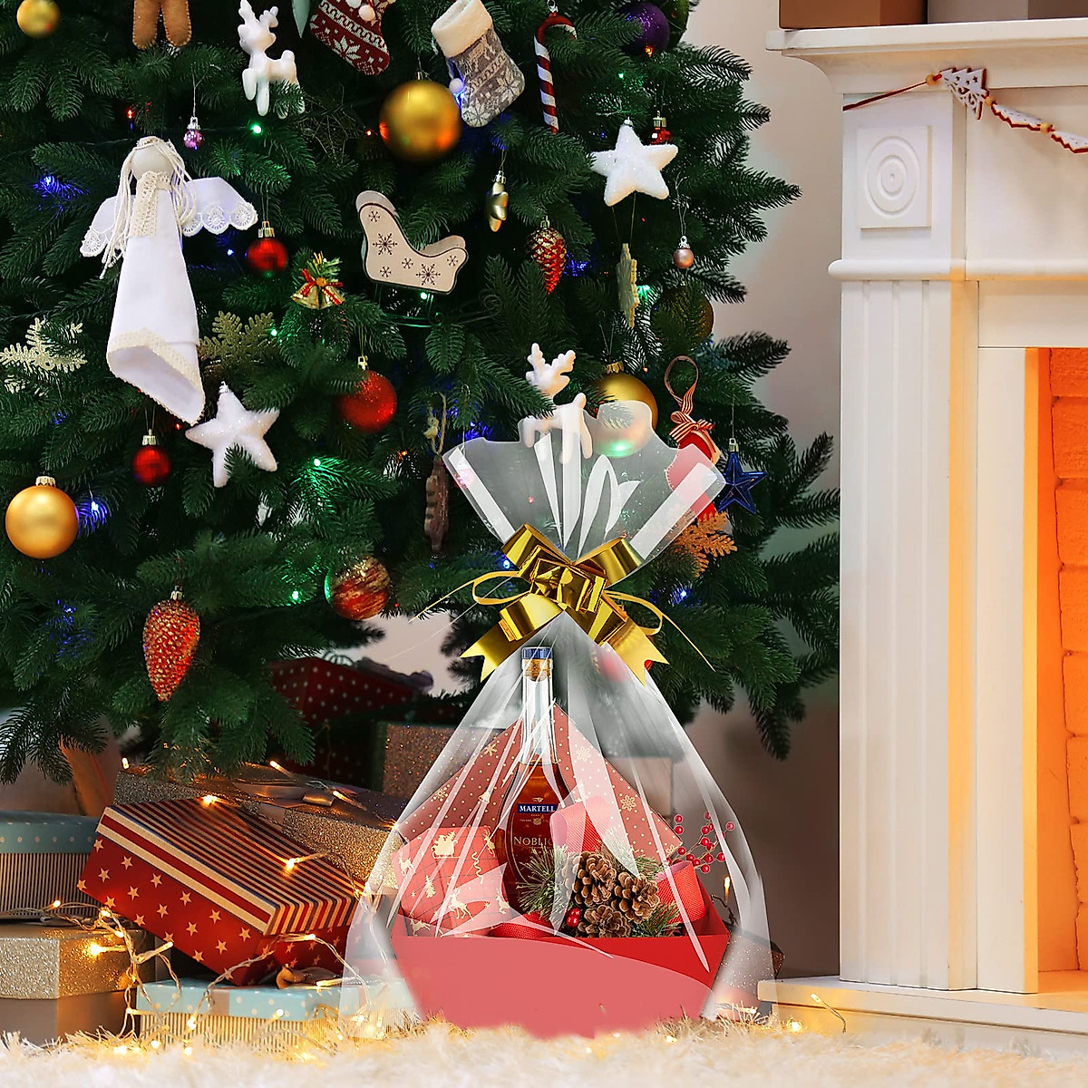 54 Pcs Gift Basket Set Includes 18 DIY Empty Gift Basket 9.8 x 8.5 x 3.5 Inches Food Storage Basket with Handles, 18 Bags and 18 Bows for Holiday, Wedding, Birthday Party Gift Wrapping (Kraft)