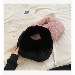 XPONNI Fuzzy Dumpling Bag, Cute Fluffy Bags, Cute Mini Handbags, Faux Fur Bag with Zipper, Soft Knotted Bag (black)
