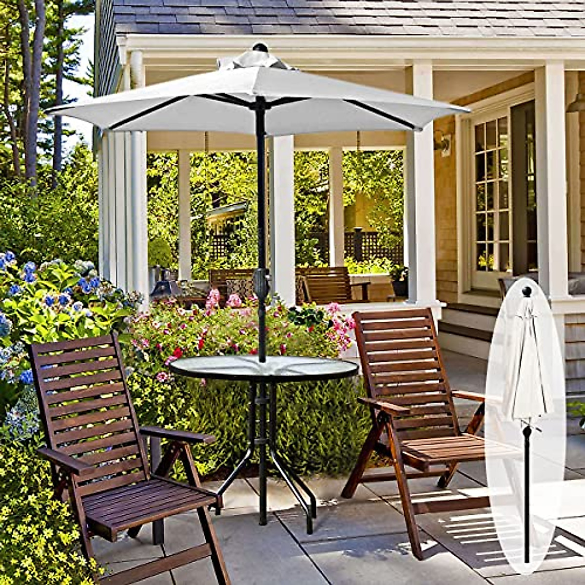 Westcharm Patio Umbrella Outdoor Table Umbrella with 6 Sturdy Ribs and Crank 6.5 ft, Natural Color Umbrella