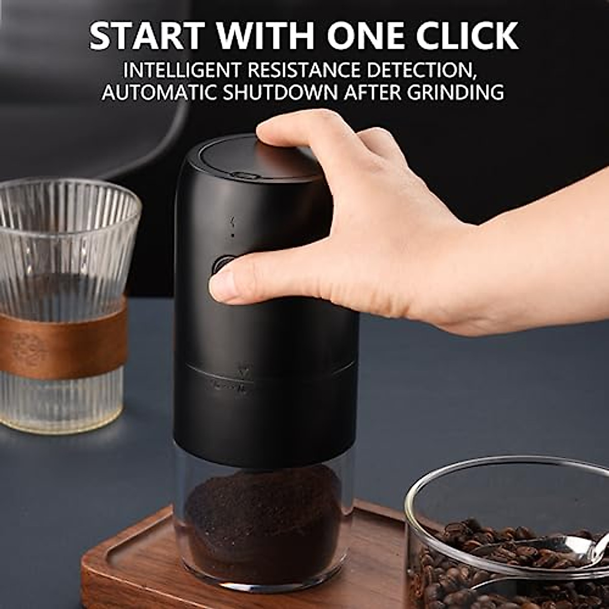 SPAOTREM Electric Coffee Grinders with Ceramic Cone Grinder Coffee Bean Grinder, Adjustable Coarseness, Type-C Portable Rechargeable Electric Espresso Coffee Grinder 30g (White)