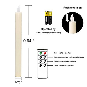 DRomance Flickering Flameless Taper Candles with Remote Timer Battery Operated LED Candlesticks Real Wax Dimmable Light Dinner Thanksgiving Christmas Decor(Ivory, 0.78" x 9.64")