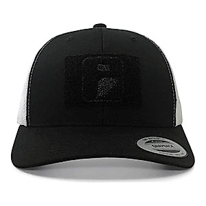Pull Patch Curved Bill Snapback Trucker Hat | Black & White Tactical Cap | 2x3 in Loop Surface to Attach Morale Patches