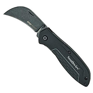 Southwire HBKND2 Edgeforce Hawk Bill Pocket Knife; 2.6" blade; D2 Steel; Stonewash Black Oxide Finish For Corrosion Resistance- Curved Blade For Pull Cuts And Splicing