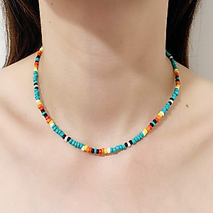 Yalice Boho Choker Necklace Chain Rainbow Seed Bead Necklaces Beach Beaded Choker Jewelry for Women (Colorful)