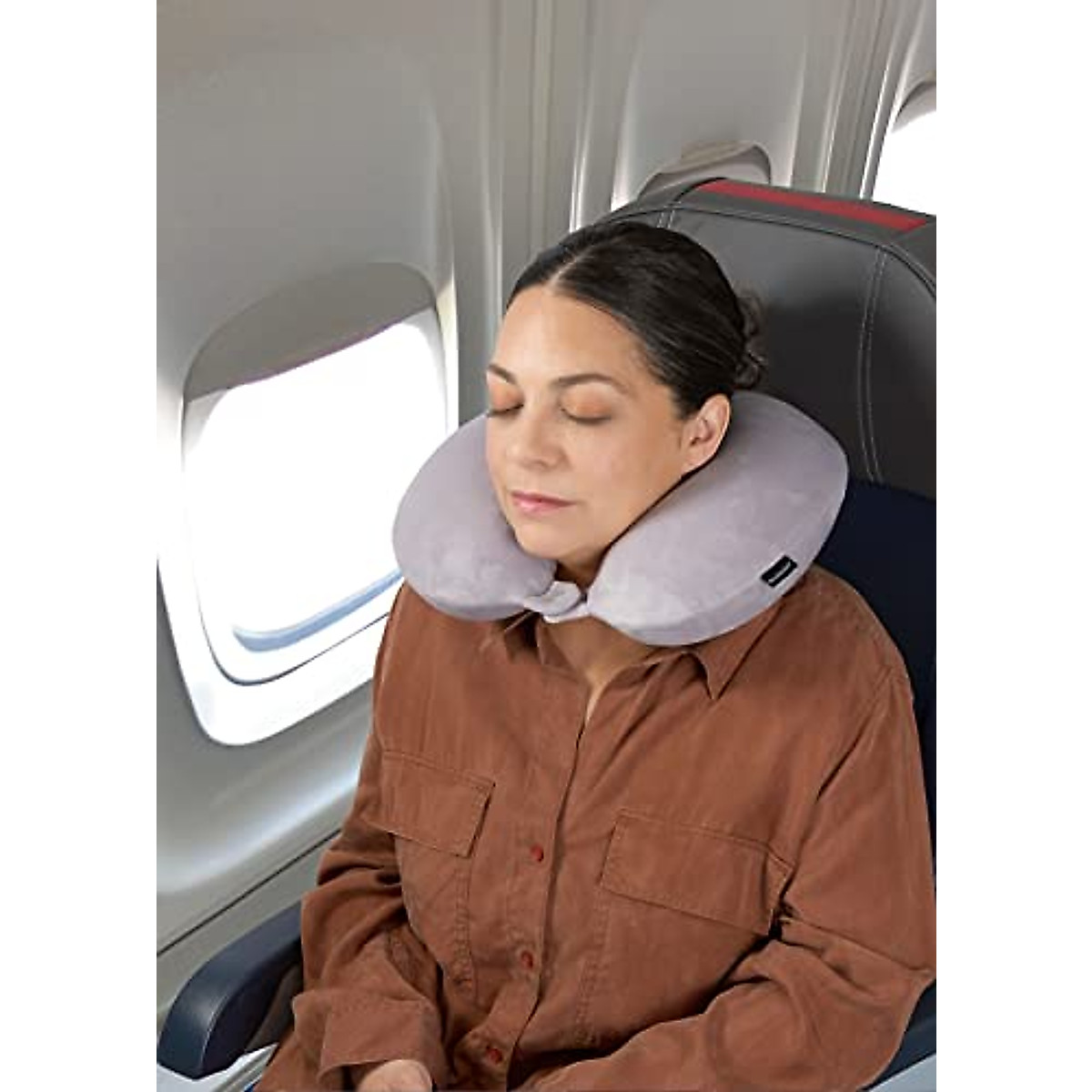 Broosktone Travel Neck Pillow - Lightweight Fleece Casing Extra Comfort Memory Foam - U-Shaped Neck Pillow for Travelling, Grey