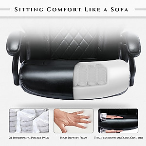 COLAMY Big and Tall Office Chair 400lbs, Heavy Duty Wide Desk Chair with Extra Wide Seat, High Back Leather Computer Executive Chair-Diamond Black