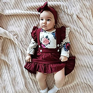 PATPAT Newborn Infant Baby Girl Clothes Outfit Long Sleeve Romper Top Overall Dress Suspender Skirt Set for 0-3 Months