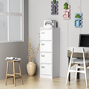 AFAIF 4 Drawer File Cabinet with Lock, Office File Cabinets for Home Office,18" Deep Metal Narrow Vertical Filing Cabinet, White File Cabinet Office Storage Cabinet Organizer fits Letter/Legal Size