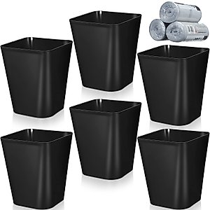 Eccliy 6 Pack Plastic Trash Can with 3 Rolls of Trash Bags Small Wastebasket Trash Can Garbage Container Bin, Trash Bin for Bathroom, Bedroom, Home Office, Living Room, Kitchen (Black, Medium)