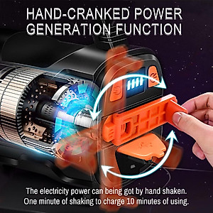 ErayLife Camping Lanterns Rechargeable Hand Crank Flashlight Cell Phone Charger, Camping Essentials, 6 Light Modes, IP64 Waterproof, Handheld LED Spotlight Flashlight for Camping Hiking Emergency