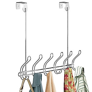 iDesign Classico Wall Mount/Over Door 12-Hook Rack for Coats, Hats, Robes, Towels - Chrome
