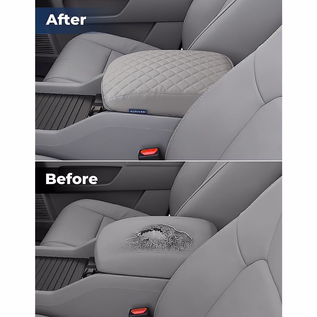 ISSYAUTO Center Console Cover Compatible with 2009-2015 Pilot, Leather Armrest lid Cover Arm Rest Covering for Car, Well-Make Durable Middle Console Cover Armrest Box Protective Cover, Gray