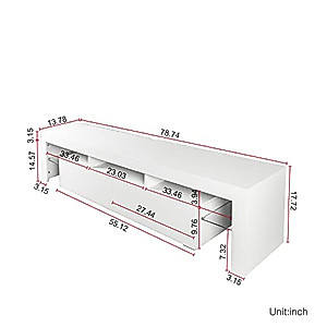 Holaki LED TV Stand,Modern High Gloss TV Console with 20 Color LEDs/Remote Control Lights,Media Console Entertainment Center for Up to 80 inch TV,Wood TV Cabinet with 2 Drawers & Open Shelves (White)