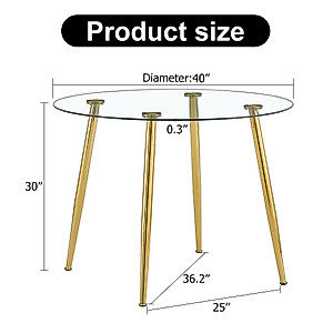 Ginxesh Modern Round Glass Dining Table for 4,40 Inch Small Round Dining Table with Gold Chrome Metal Legs,Circle Dining Table for Kitchen,Apartment(Gold, Table)