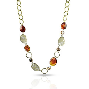 AEQBBQRE Women Boho Long Necklaces Trendy 14K Gold Plated Chain Genuine Natural Stone Necklace Tiger Eye Crystal Bead Imitation Agate Shell Jewelry For Fashion Girls