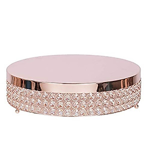 Tableclothsfactory Rose Gold Grand Wedding Beaded Crystal Metal Cake Centerpiece Stand Wedding Party Rise Cake Stand - 15.5" Diameter