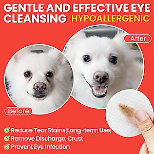 MCTRHG Dog Eye Wipes, Tear Stain Remover for Dogs & Cats 100 PCS, Gently Remove Eye Tear Stains, Eye Discharges and Debris, Natural Formulated Pet Eye Wipes for Cleaning & Soothing