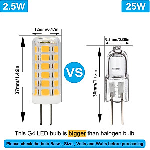 Dimmable G4 LED Light Bulbs, G4 Bi-Pin Base Lamps AC120V(Do Not Fit 12V Low Voltage) 2.5W(25W Equivalent) 260 Lumen Warm White 3000K for Home Lighting Landscape Light Ceiling Lights Chandelier, 6-Pack