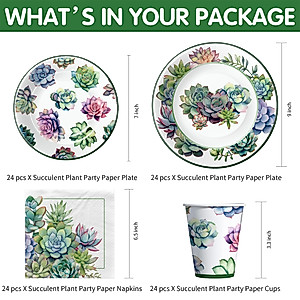 Xigejob Succulent Party Decorations Tableware - Succulent Party Supplies Dinnerware For Birthday & Baby Shower & Wedding & Bridal Shower, Paper Plate, Cup, Napkin, Tablecloth, Cutlery Straw | Serve 24