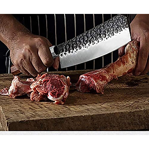 MSY BIGSUNNY 7.5 Inch Bone Chopper High Carbon Steel Heavy Duty Butcher Knife Full Tang Bone Cutter with Octagonal Handle, Multipurpose Use for Home