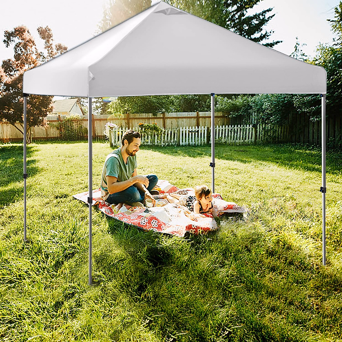 CAJECUS 8' x 8' Pop Up Canopy with Air Vent on The Top, Durable Easy Beach Canopy Tent, Waterproof Outdoor Canopy with 3 Adjustable Height, Roller Bag, 4 Sand Bags, 4 Ropes and 8 Stake